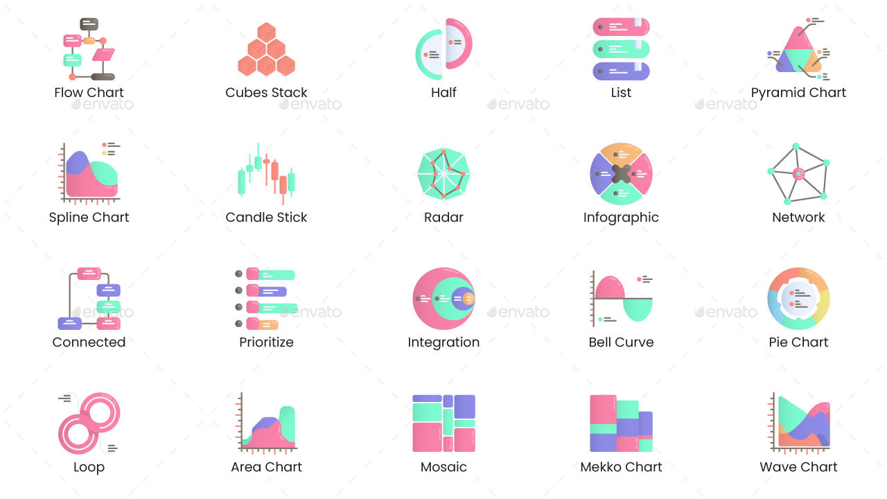 Infographic and Chart Flat Gradient Icons, Icons | GraphicRiver